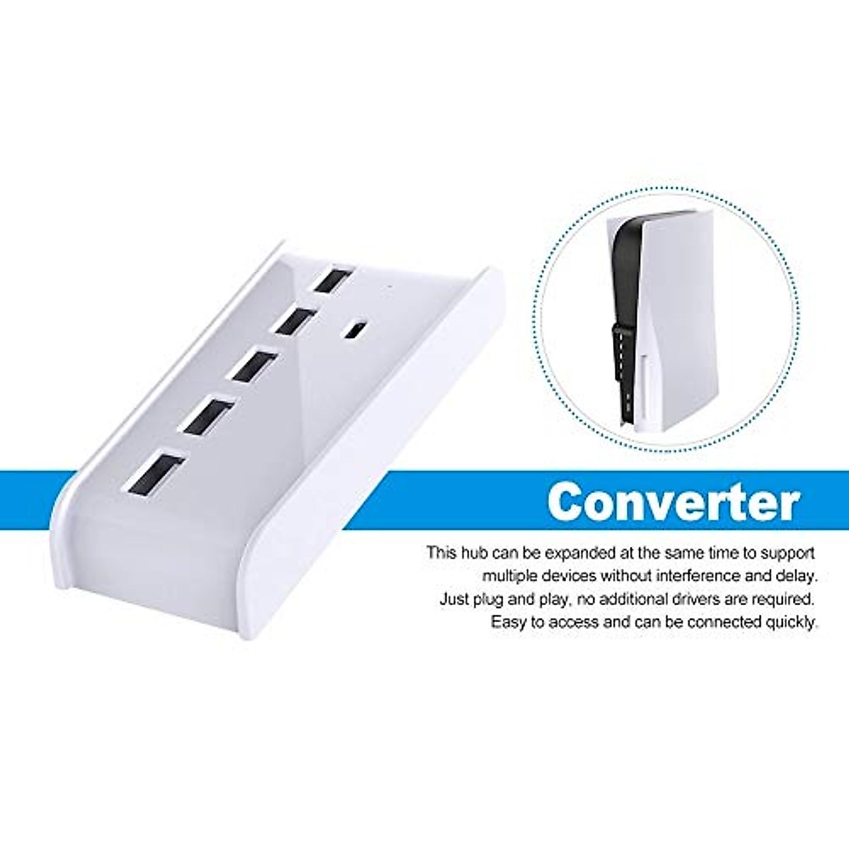 SHYPT 5 Port High-Speed Splitter Adapter Game Console USB Hub Multifunctional for PS5 Game Console Charging Stand Indicator Light (Color : White)