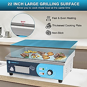 IRONWALLS Commercial Griddle Electric 22”, 3000W Electric Flat Top Grill, Stainless Steel Countertop Electric Griddle Nonstick with 122~572℉Adjustable Temperature Control for Restaurant Kitchen