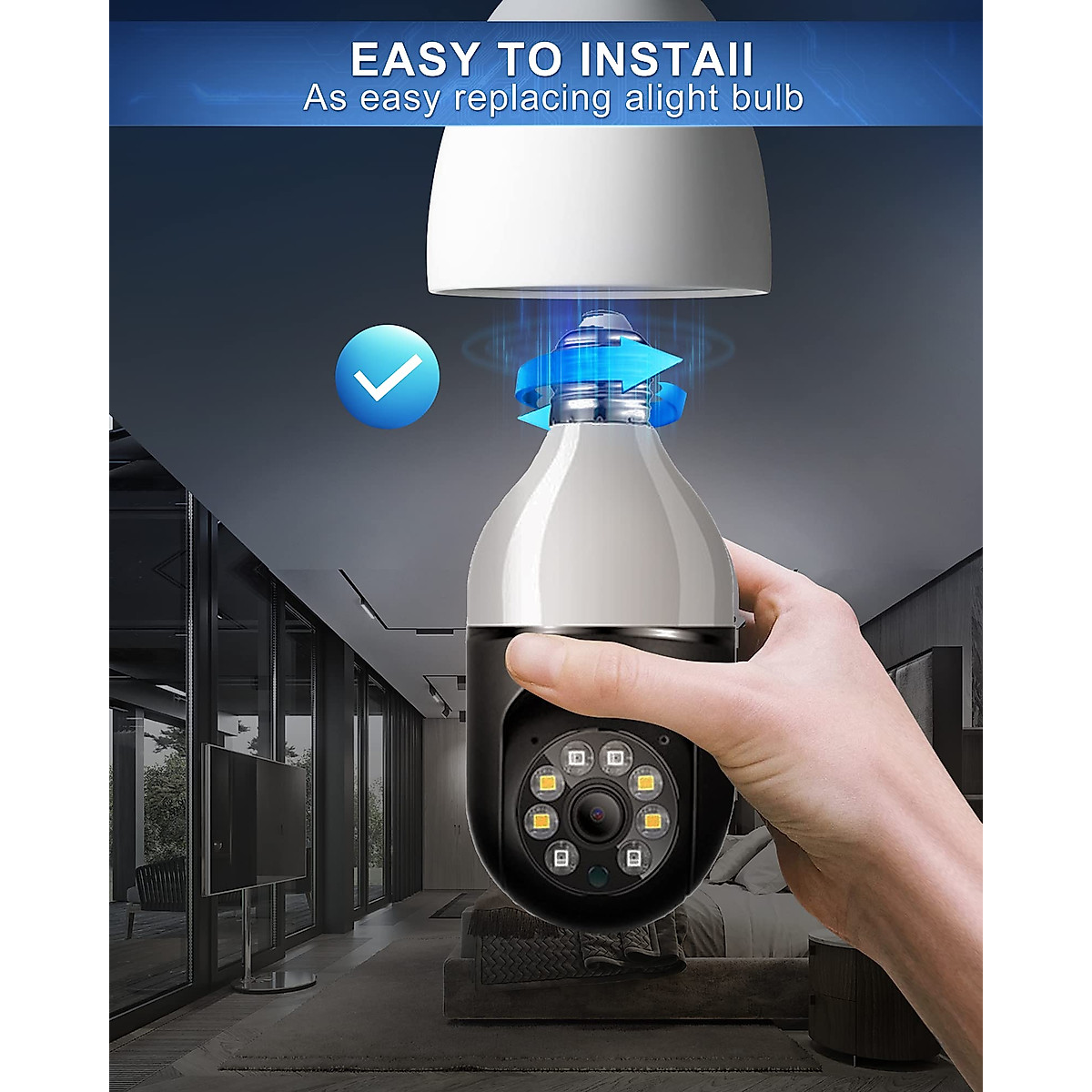 E27 360° Security Cameras Wireless Outdoor, 2.4GHz & 5G WiFi Light Bulb Security Camera, 1080p Video Surveillance for Home Security, Indoor Night Vision Cam System, Motion Detection, Two-Way Talk