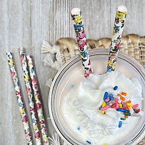 Rose Floral Paper Straws - Valentine Wedding Birthday Shower Supply - Pink Yellow Blue White - 7.75 Inches - 100 Pack - Outside the Box Papers Brand