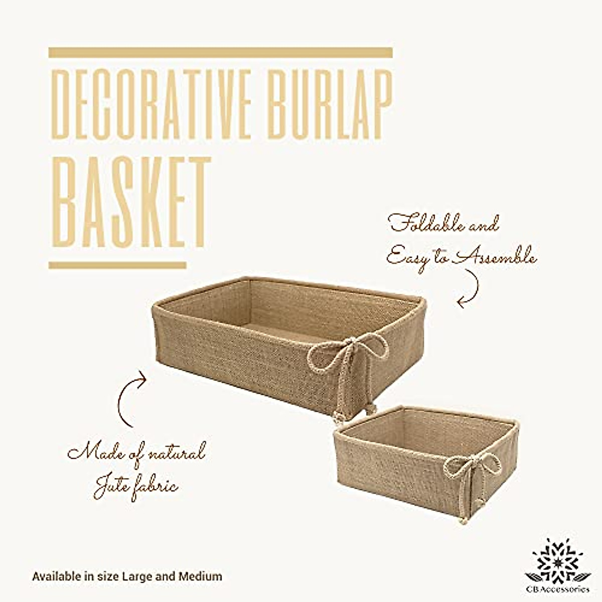Decorative Basket Rectangular Burlap Fabric Storage Bin Collapsible Organizer for Home, Decor and Gifts (Large 14 x 9.75 x 4 inches)