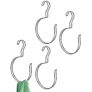 mDesign Closet Hanger Organizer Large Accessory Metal Loop Hooks for Ties, Belts, Scarves, Shawls, Pashminas - 4 Pack - Chrome