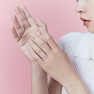 Linawe Rose Quartz Morganite Pink Diamond Cubic Zirconia Love Ring for Women, Rose Gold Fake Engagement Wedding Mood Adjustable Ring, Gemstone Rhinestone Costume Jewelry