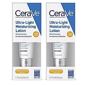 Face Moisturizer with SPF 30 | 1.7 Ounce | Light-Weight Face Lotion with Hyaluronic Acid | Fragrance Free (2 Pack)