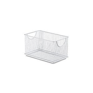 Design Ideas Mesh Stacking Bin, 4.5" x 8" x 4.8" Metal Shelving Storage Container Organizer, White