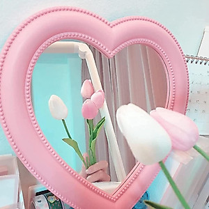 BinaryABC Heart Makeup Mirror Cosmetic Mirror Wall Desktop Small Mirror Bedroom Mirror (Light Pink)