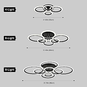 Vikaey Modern LED Flush Mount Ceiling Light, 4 Rings Black Close to Ceiling Light, Lighting Fixture Ceiling Lamp for Kitchen, Living Room, Bedroom, Laundry Room, 4000K Not dimmable
