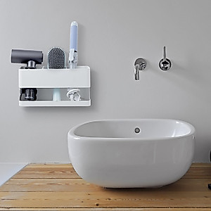 MyGift Hanging Modern White Metal Hair Tools Organizer with 3 Slots, Wall Mounted or Countertop Salon Styling Accessories Holder Rack for Blow Dryer Straightener Curling Iron