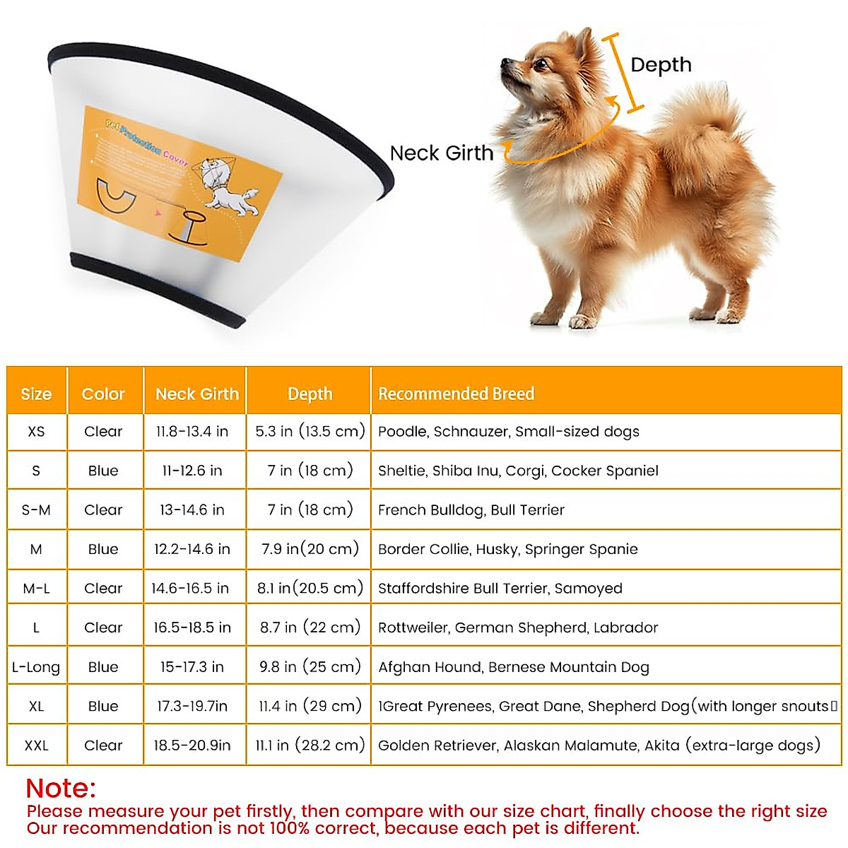 Inspack Cone for Dogs to Stop Licking，Dog Cone Collar Alternative, E-Collar for Large/Medium/Small Dogs After Surgery, Pet Recovery Collars & Cones, Elizabethan Comfy Cat Head Neck Ecollars of Shame