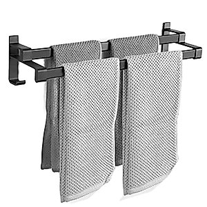 Towel Bar Towel Rack for Bathroom Space Aluminum Towel Rack with Double Towel Bars and Hooks Towel Rail Wall Mounted Towel Holder for Toilet Bathroom Towel Shelf Towel Rail (Color : Black, Size : 80