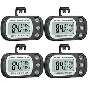 CAMWAY Refrigerator Fridge Thermometer Waterproof Digital Freezer Room Thermometer(-4°F to 122°F) Max/Min Record Function Large LCD Display Fridge and Freezer Thermometers(Black-4Pack)