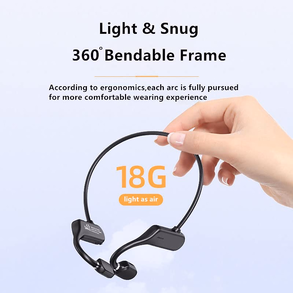 KENKUO Open Ear Headphones Wireless Bluetooth, Air Conduction Headphones, Waterproof & Sweatproof Sport Headphones Built-in Mic, Only 15g Light Weight, for Workouts and Running, Black