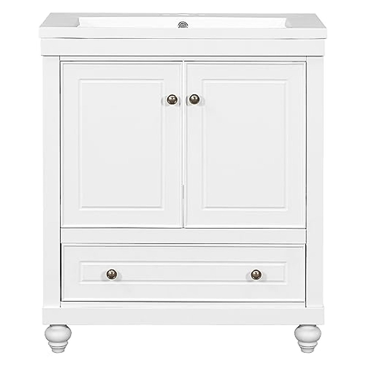 Bellemave 30" Bathroom Vanity with Ceramic Basin Sink, Combo Cabinet Under-Mount Sink, Bathroom Storage Cabinet with 2 Doors and 1 Long Drawer for Bathroom No Mirror (White)