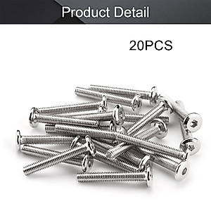 MroMax 20Pcs M6 x 40mm Flat Head Hex Socket Cap Screws Bolts, Nickel Plated Carbon Steel Fully Threaded Furniture Screws for Assemble Cabinets, Baby Beds, Tables and Chairs