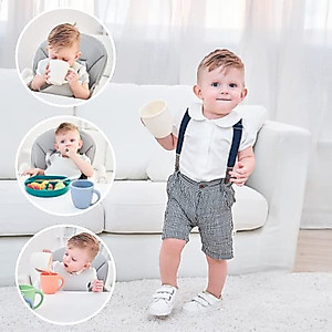 Vemolea 2 Pack Silicone Training Cups for Baby and Kid, Toddler Learning Cup with Handles, BPA Free, Microwave & Dishwasher (White & Grayish Blue)