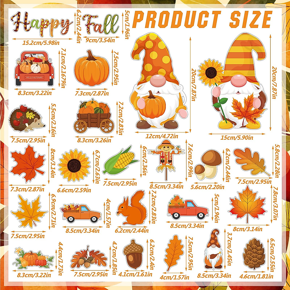 25 Pieces Happy Fall Magnets Gnome Pumpkin Fridge Magnets Fall Theme Car Refrigerator Decals Holidays Magnetic Stickers Autumn Leaves Acorn Harvest Decoration Fall Theme Thanksgiving Decoration