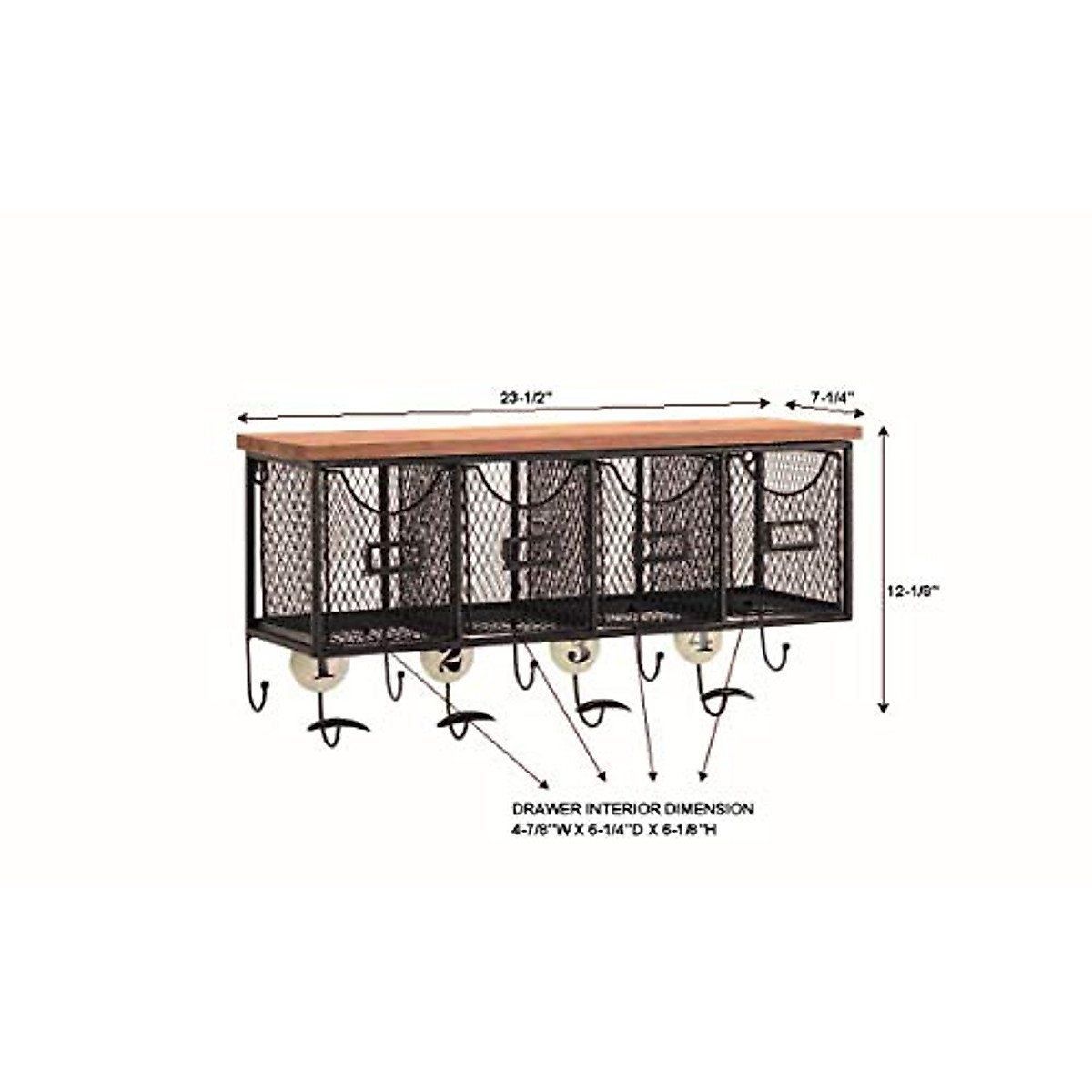 Linon 4-Basket Wall Organizer, 23.5" L x 7.25" W x 12.4" H, Brown, Black