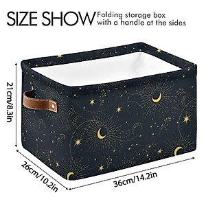 Sletend Storage Basket Moon Starry Sky Fabric Organizer Bin with Handle Foldable Canvas Cloth Storage Organizer Drawer for Shelf Closet Bedroom Home Office