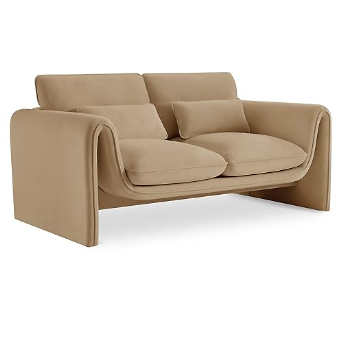 Meridian Furniture 199Camel-L Sloan Collection Modern | Contemporary Velvet Upholstered Loveseat with Soft Camel Velvet Fabric, Curved Arms, 64" W x 38" D x 31" H, Camel
