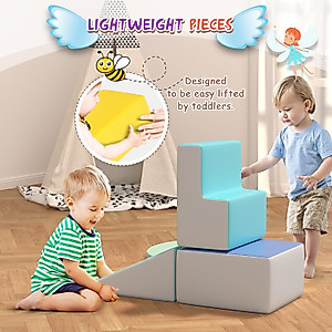 DUSACOM Foam Climbing Blocks for Toddlers, 4 Pieces Climbing Blocks for Toddlers 1-3, Soft Play Climbing for Toddlers, Baby Climbing Blocks Indoor(Blue/Green-4)