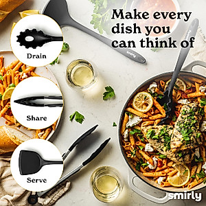 Silicone Kitchen Utensils Set & Holder: Cooking Utensils Set - Kitchen Essentials for New Home & 1st Apartment- Silicone Spatula Set, Cooking Spoons for Nonstick Cookware (Silicone, Black)