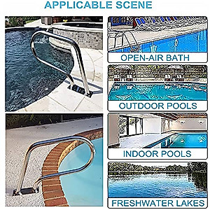 BTZHY Swimming Pool Handrails w/Base Plate 304 Stainless Steel Spa Handrail, Pool Railings for Garden Backyard Pools(1pcs)