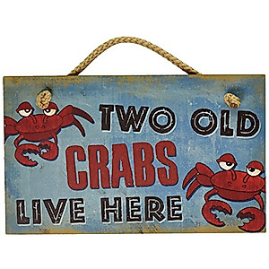 New Vintage Wood Hanging Wall Sign Two Old Crabs Live Here Distressed Plaque Cozy Beach Cottage Decor Art