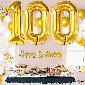 KatchOn, Gold 100 Balloon Number - 40 Inch | Gold 100 Balloons, 100th Birthday Decorations | 100K Balloons for Social Media | 100th Birthday Balloons | Gold 100 Birthday Party Supplies