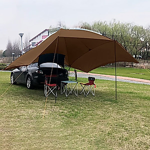 Vilemoon Waterproof Car Awning Sun Shelter, SUV Tailgate Shade Awning Tent with Both Sides,Portable Auto Canopy Camper Trailer Sun Shade for Camping, Outdoor (Brown)