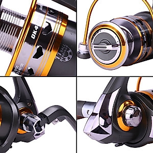Sougayilang Spinning Fishing Reels with Left/right Collapsible Wood Handle Powerful Metal Body 5.2:1/5.1:1 Gear Ratio Smooth 11BB for Inshore Boat Rock Freshwater Saltwater Fishing -DK6000