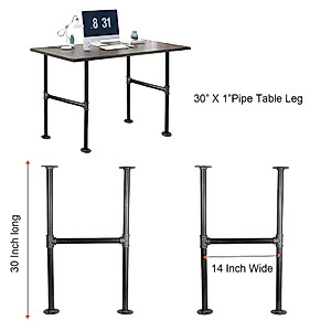 MUZIK 30 Inch Industrial Table Legs, 2 Pack Grey Steel Metal Pipes Vintage Furniture Legs, for Coffee and End Table Legs, 30 in H x 14 in W