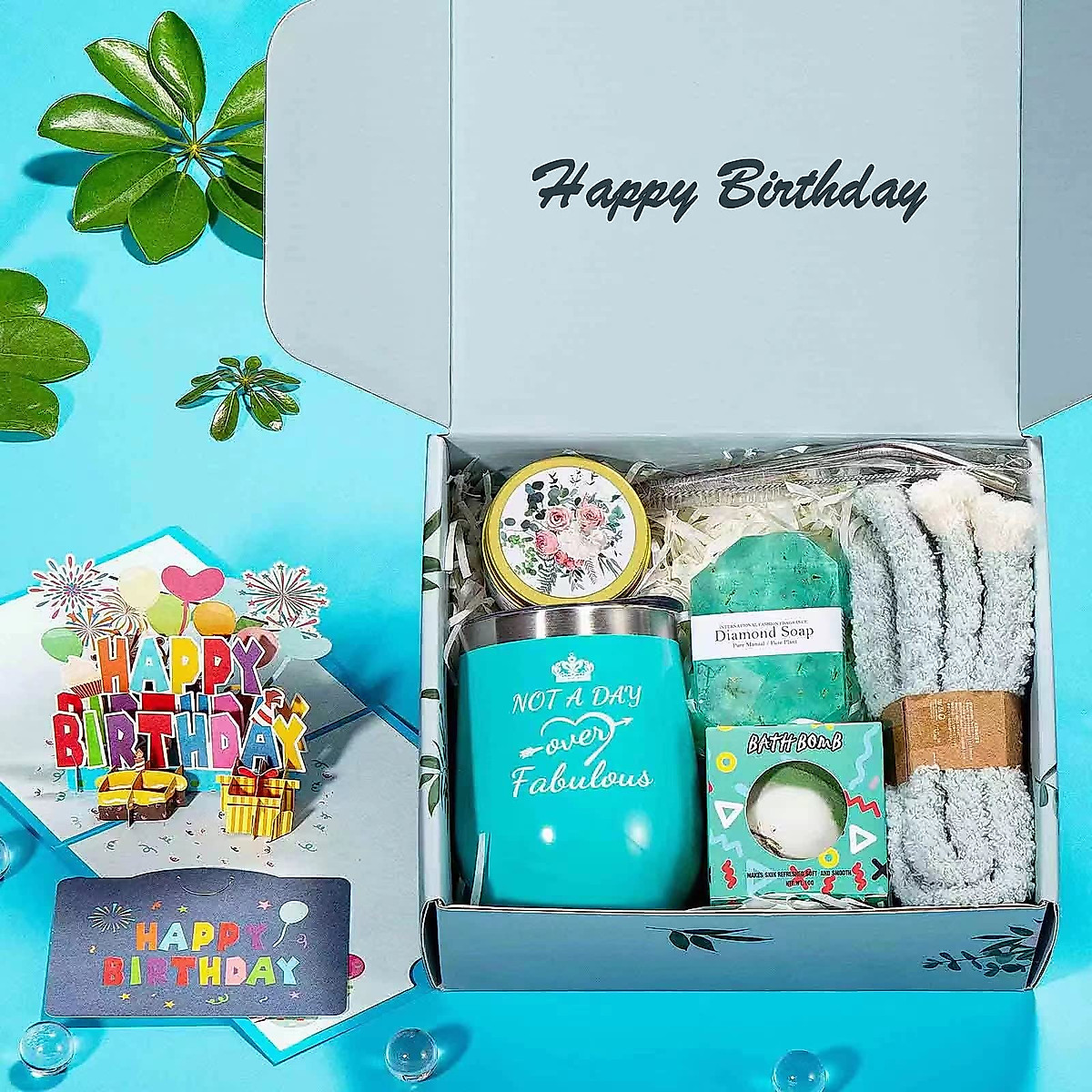 Happy Birthday Gifts for Women,Bath Relaxing Spa Gift Basket for Her, Mom, Sister, Female Friends, Daughter,Unique Wine Gift Set Idea for Women Who Have Everything