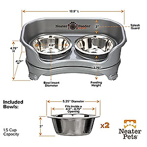 Neater Feeder Express for Small Dogs - Mess Proof Pet Feeder with Stainless Steel Food & Water Bowls - Drip Proof, Non-Tip, and Non-Slip - Gunmetal Grey
