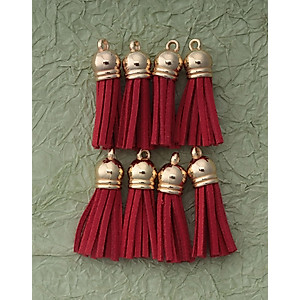 Ruwado 30 Pcs Keychain Leather Tassels with Gold Caps Hole Mini Faux Tassels for DIY Jewelry Making Keychain Earrings Craft Project Supplies Necklace Bracelet (Red and Green)