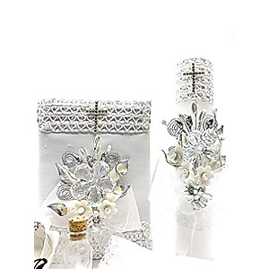 Baptism Candle Set with Flowers and Crystal Decoration