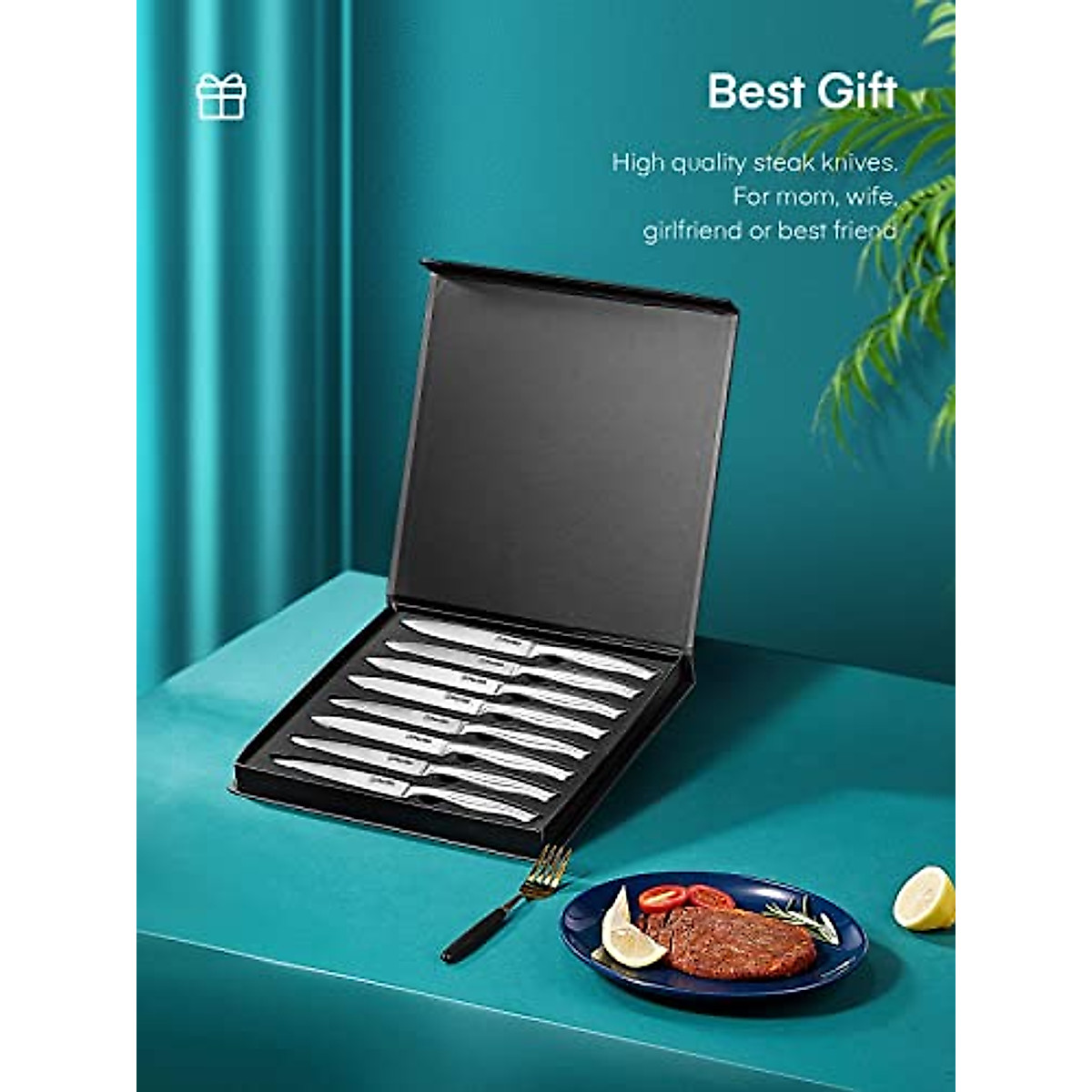 D.Perlla Steak Knives, Micro Serrated Steak Knife Set of 8, High Carbon Stainless Steel Steak Knives Set, Elegant Sharp Kitchen Steak Knife Set, Silver