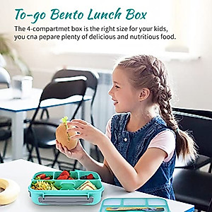 Zezzxu Bento Lunch Box for Kids and Adults, 1300 ML 4-Compartment Bento Box Set, Leak-Proof Plastic Lunch Containers Kit with Accessories, Microwave & Dishwasher & Freezer Safe (Green)