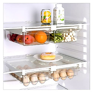 SmarTopus Refrigerator Pull Out Bin,Snap On Drawer Fridge Mate,Fridge Storage Box/Drawers/Rack, Refrigerator Bin Home Organizer for Fridge Shelf Thickness Under 0.6"