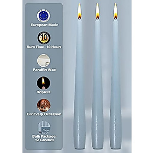 Hyoola Tall Taper Candles - 12 Inch Ice Blue Unscented Dripless Taper Candles - 10 Hour Burn Time - 12 Pack