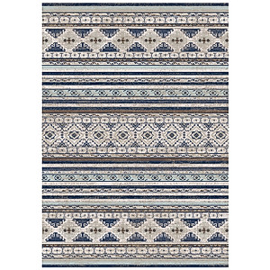 RUGSURE Washable Area Rugs 6' x 9' - 1/6 Thick - Moroccan-Inspired -Stain & Water Resistant Non-Slip - Resistant Rug for Living Room, Bedroom, Nursery, Pet & Child Friendly (Blue and Brown)