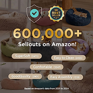 Bedsure Calming Dog Bed for Medium Dogs - Donut Washable Medium Pet Bed, 30 inches Anti-Slip Round Fluffy Plush Faux Fur Cat Bed, Fits up to 45 lbs Pets, Camel