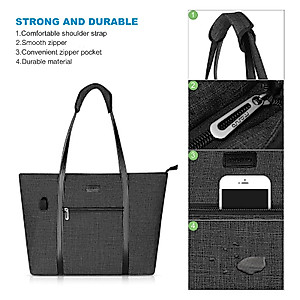 MOSISO USB Port Laptop Tote Bag for Women,Compatible with MacBook Air 15 inch M3 M2/Pro 16 M4 M3 M2 M1,15-15.6 inch Notebook, Work Travel Business Computer Bag with Small Purse, Black