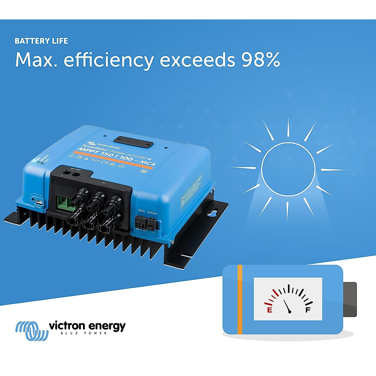 Victron Energy SmartSolar MPPT MC4 150V 100 amp 12/24/36/48-Volt Solar Charge Controller (Bluetooth)