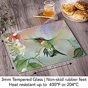Ruby Hummingbird Natures Gift of Feathers Tempered Glass Large Cutting Board by Highland Graphics