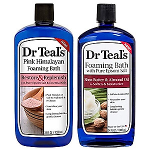 Dr Teal's Foaming Bath Variety Gift Set (2 Pack, 34oz Ea) - Restore & Replenish Pink Himalayan, Soften & Moisturize Shea Butter & Almond Oil - Essential Oils Blended with Pure Epsom Salt Eases Pain