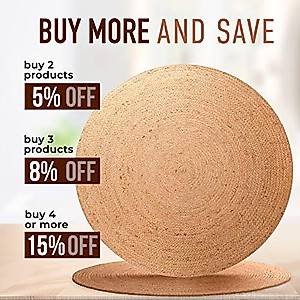 Mod and Main Jute Area Rug - Round Braided Rustic Rug - Vintage Woven Rug - Jute Rugs for Bedroom, Kitchen, Living Room, Farmhouse - Beige (4' Round)