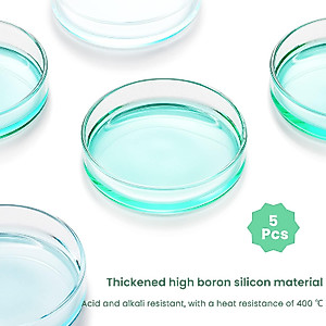 Huanyu 90mm Glass Petri Dish with Lids High Borosilicate Glass Petri Dishes Bacterial Culture Dishes for Lab Science Experiment (5pcs: 90mm)