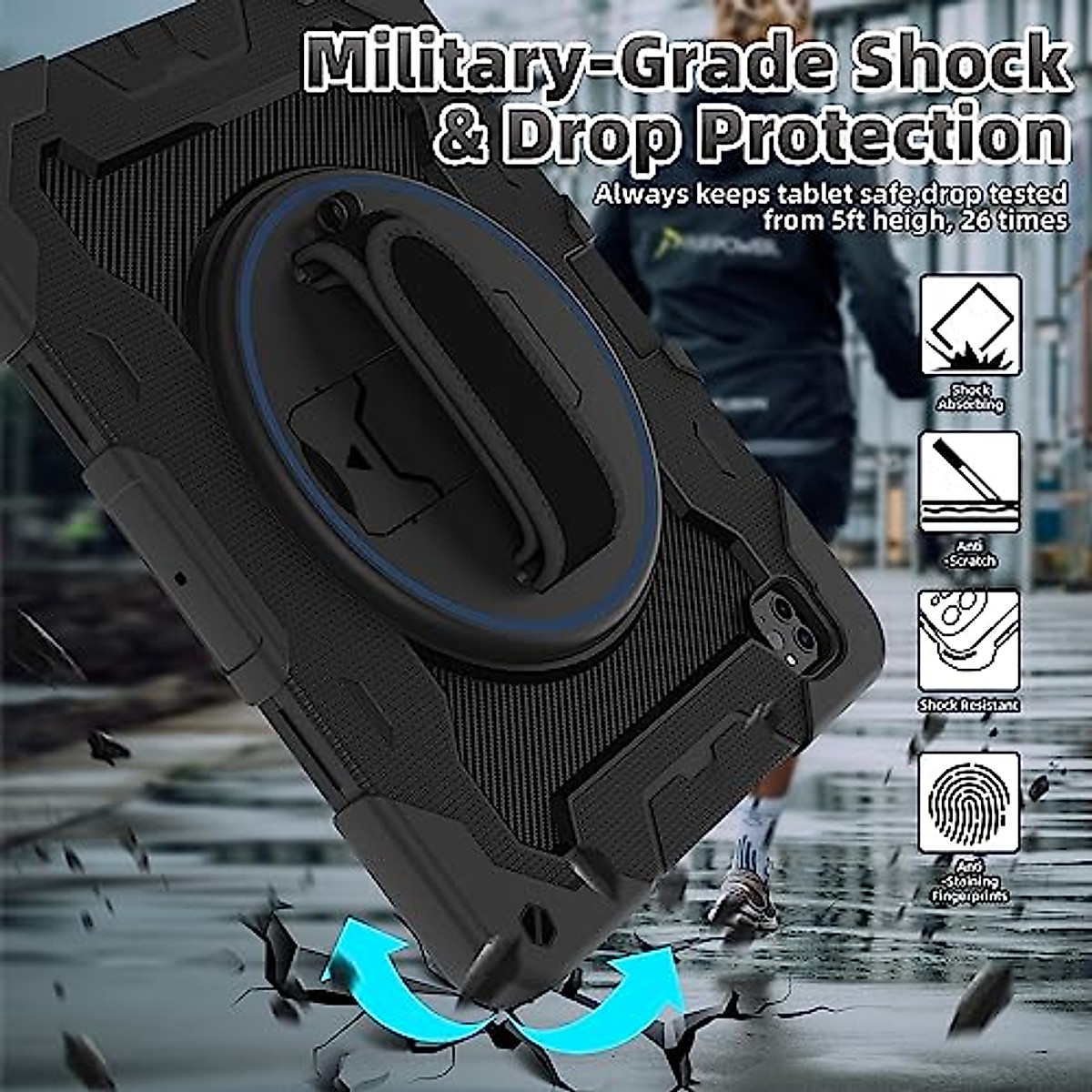 ROSROME for iPad Pro 12.9 inch Case with Screen Protector for Kids[15ft Drop Protection] Heavy Duty Shockproof 12.9 Case with 360 Kickstand Hand Strap Pencil Holder, Not fit iPad 12.9 case 2nd/1st Gen