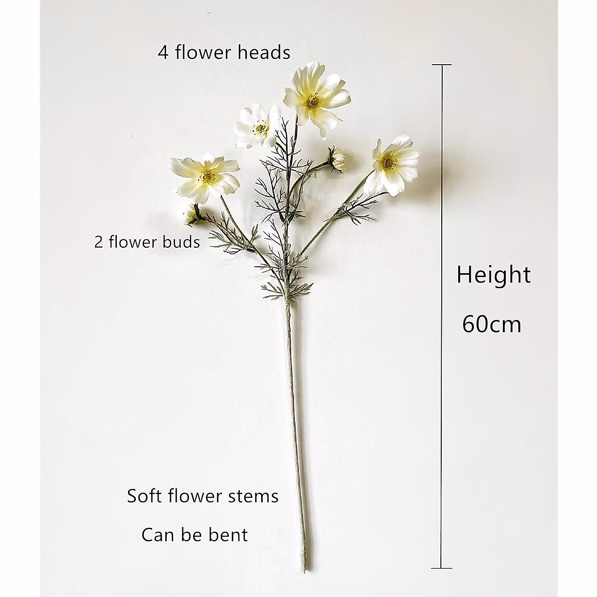 HGKJH Artificial Wild Flower 6 Pcs Cosmos Long Stem Calliopsis, Simulation Bouquet, Realistic Plastic Fake Silk Flowers Table Kitchen Home Garden Party Arrangement Wedding Decoration, 6 Head, White