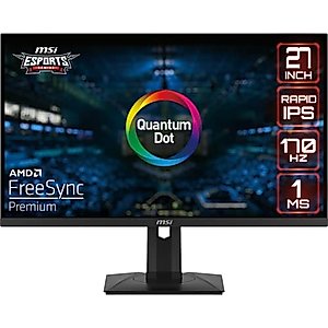 MSI G274QPF-QD, 27" Gaming Monitor, 2560 x 1440(QHD), IPS, 170Hz, FreeSync Premium, HDR400, HDMI, Displayport, USB C, Tilt, Black